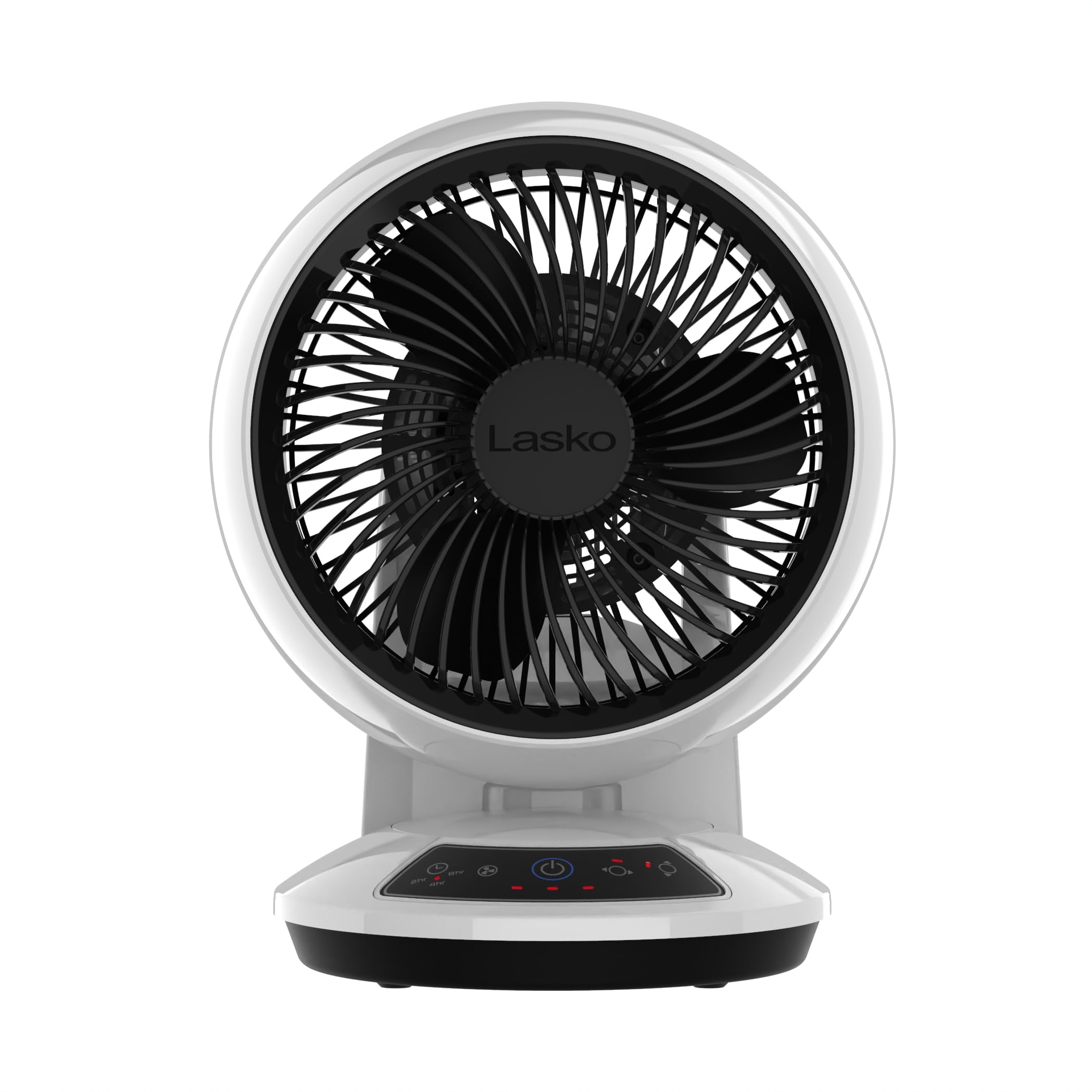 Lasko Whirlwind Orbital Motion Air Circulator Table Fan, 3 Speeds, Timer, Dark Mode, Remote Control for Small and Medium Sized Rooms, White, A12557