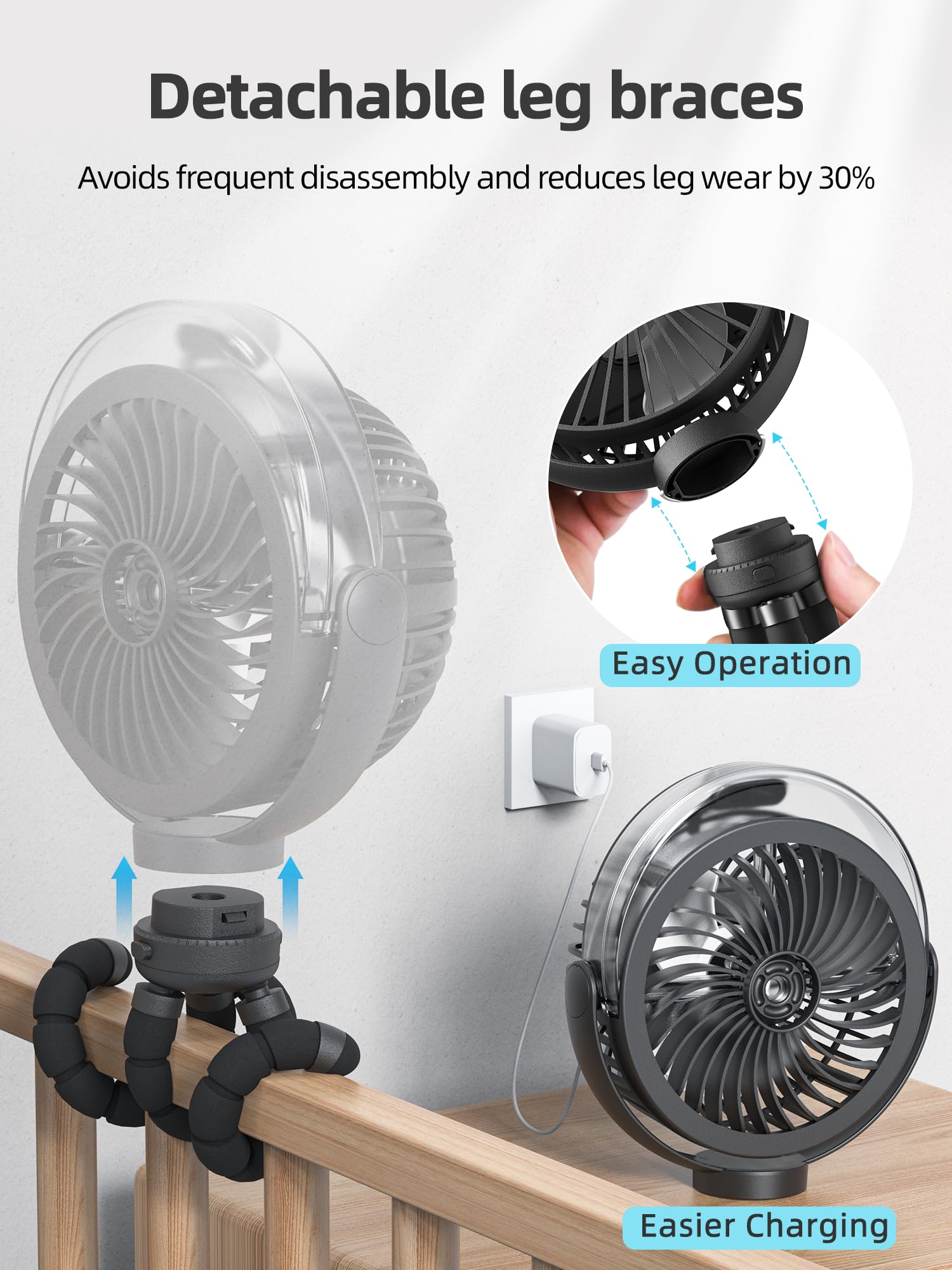 Misting Stroller Fan, 6000mAh Battery Operated Portable Fan with Light & 360° Pivoting, Personal Fan with Flexible Tripod for Baby, Office, Travel,Treadmill,Outdoors