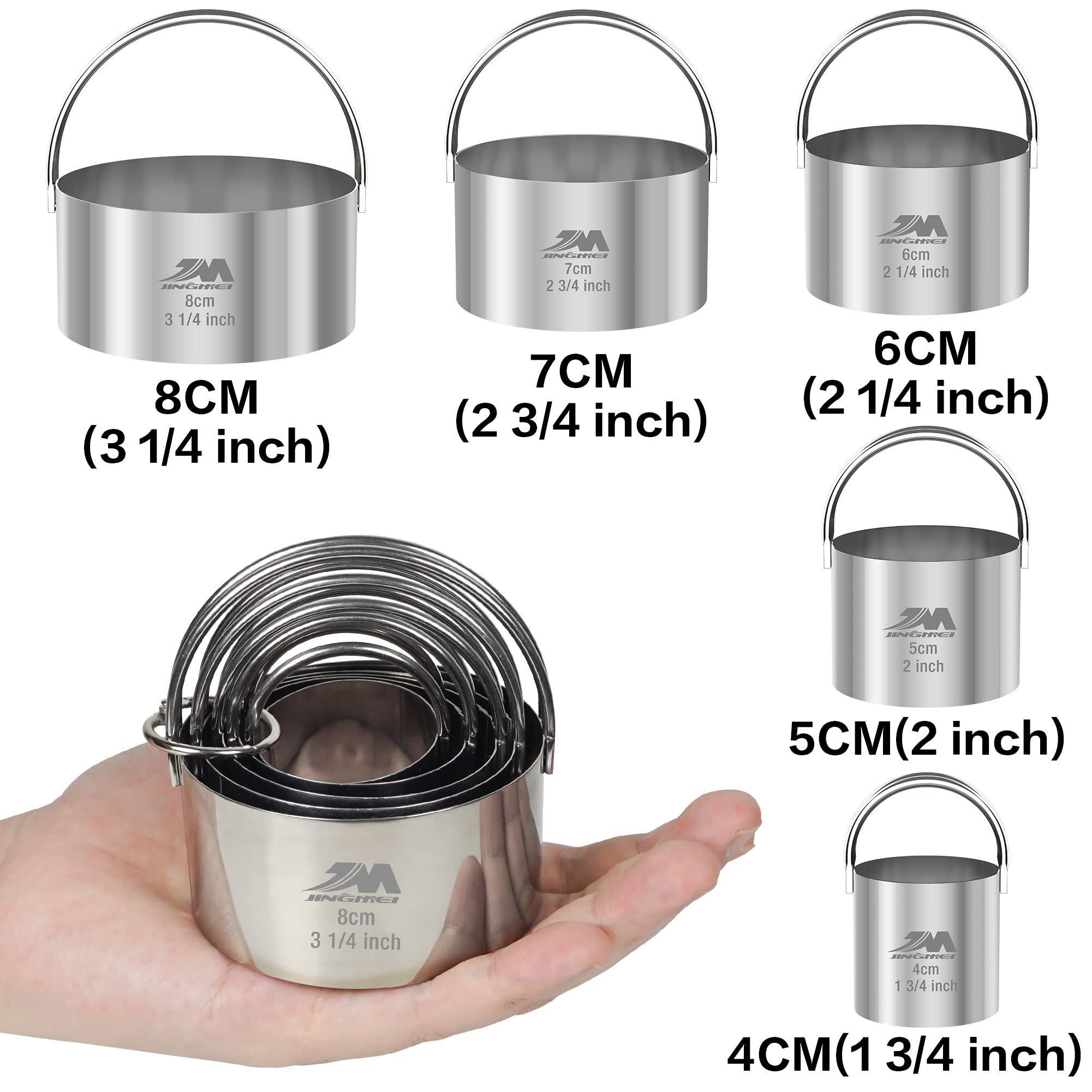 M JINGMEI 5 Pieces Circle Biscuit Cutter,Professional Stainless Steel Round Cookies Mold Tool with Handle for Baking GIFT Package