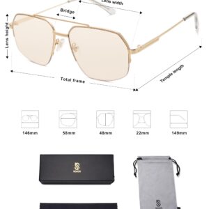 SOJOS Trendy Aviator Sunglasses Mens Womens Retro Double Bridge Metal Frame Semi-Rimless Shades Lentes De Sol Para Mujer SJ1191 Light Brown