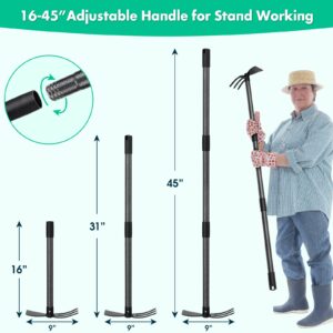 Hoe Garden Tool,45 Inch Long Garden Hoe and Cultivator, Garden Hand Tiller with Long Handle,Heavy Duty Garden Tools Hoe Cultivator for Gardening,Weeding, Tilling,Lossening Soil,Planting