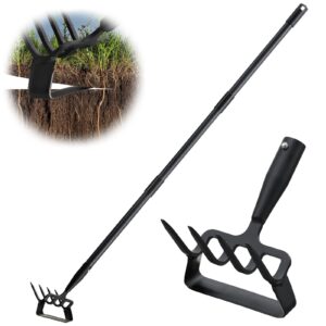 garden hoe, cultivator stirrup hoe garden tool for weeding, 62 inch heavy duty hula hoe with adjustable long handle, action scuffle loop hoe with rake 2-in-1 gardening tool for loosening pulling weed