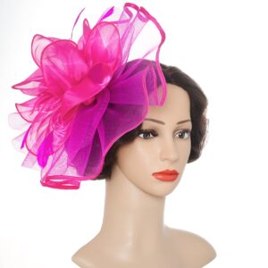 Fascinators Hat for Women Tea Party Fascinator 20s 50s Cocktail Church Wedding Headwear Large Ruffle Fascinator Hat (Fuchsia Red)