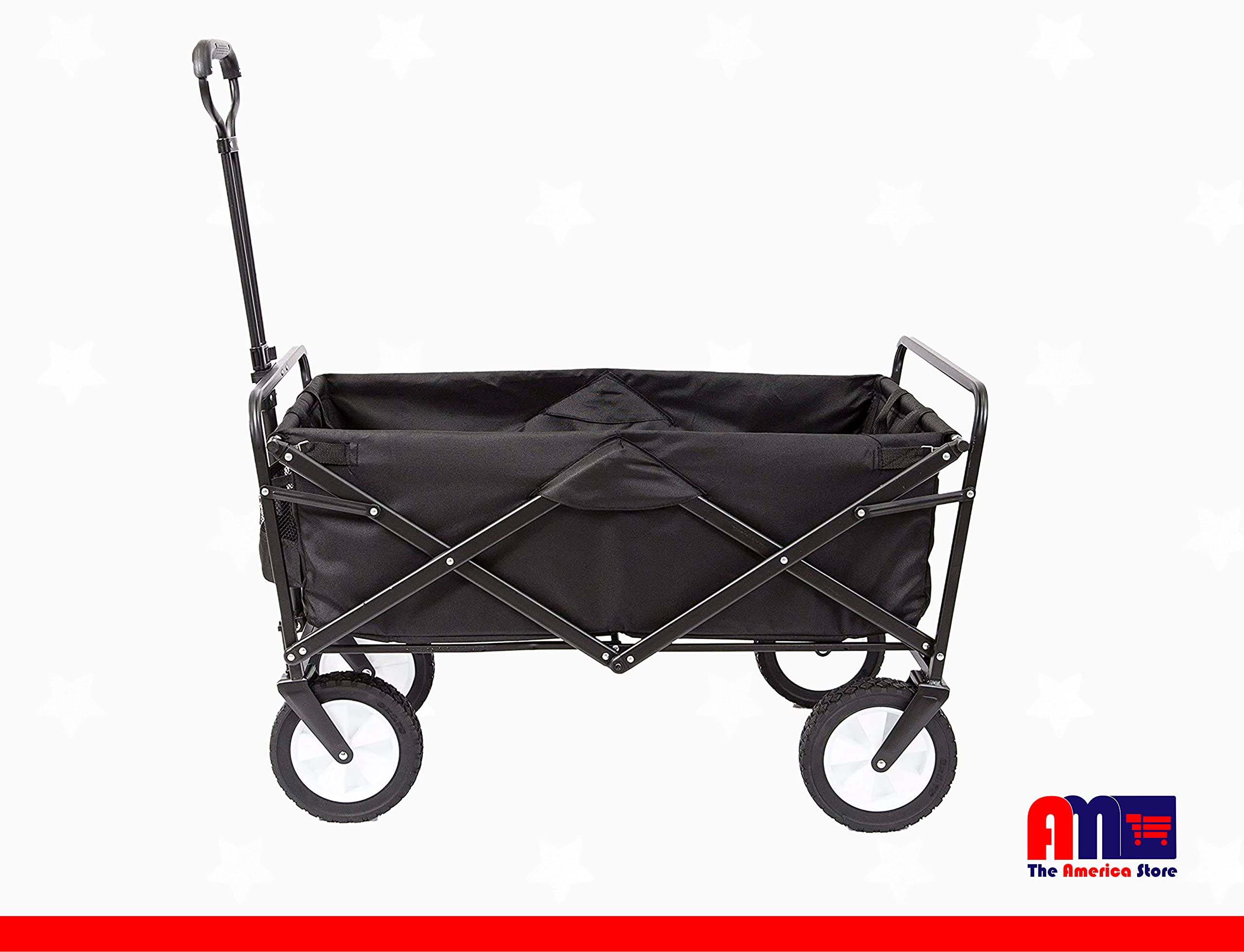 AM The America Store - Collapsible Foldable Wagon, Beach Cart Large Capacity, Heavy Duty Folding Wagon Portable, Collapsible Wagon for Sports, Shopping, Camping (Black)