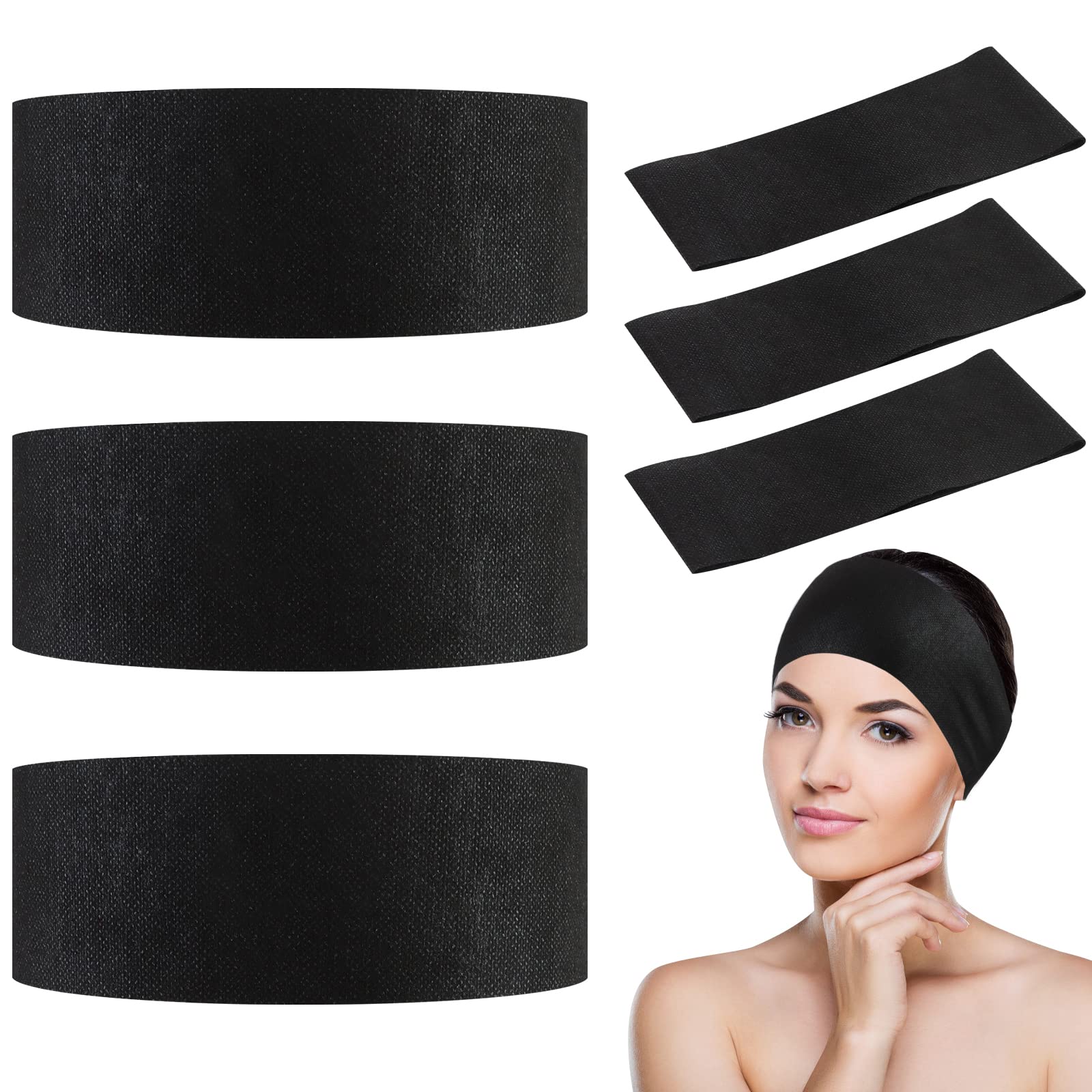 PINKXHY 128 Pieces Disposable Spa Facial Headbands Stretch Non Woven Facial Headbands Soft Skin Care Hair Band with Convent Closure for Women Girls Salons Esthetician Supplies, Black Large