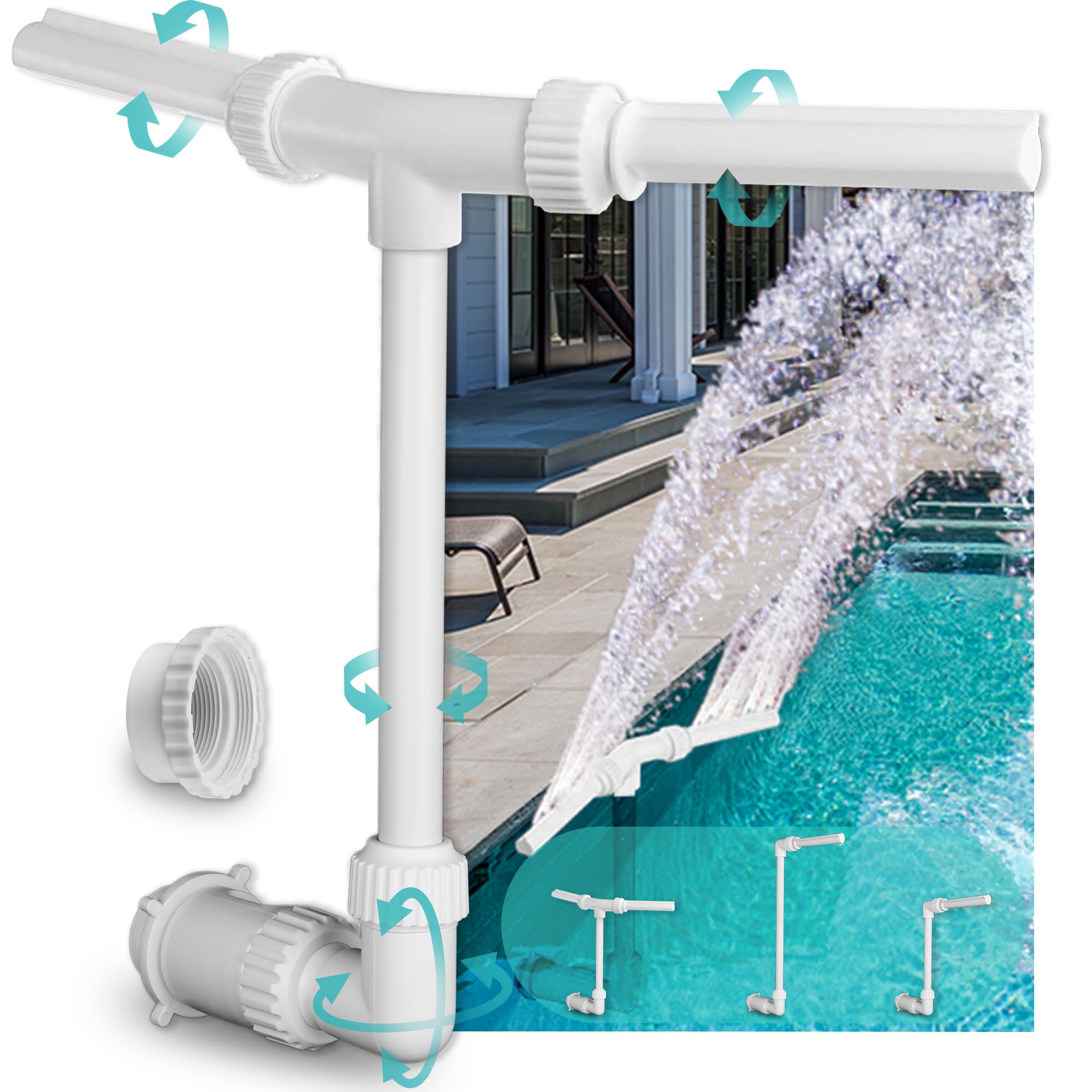 Inground Pool Fountain | Water Sprinkler Pond Swimming Jet Cascade Waterfall Cooling Aerator Accessories Attachment Decorative Sprayer Spout Fall Nozzle Kids Outdoor (Dual Jet)