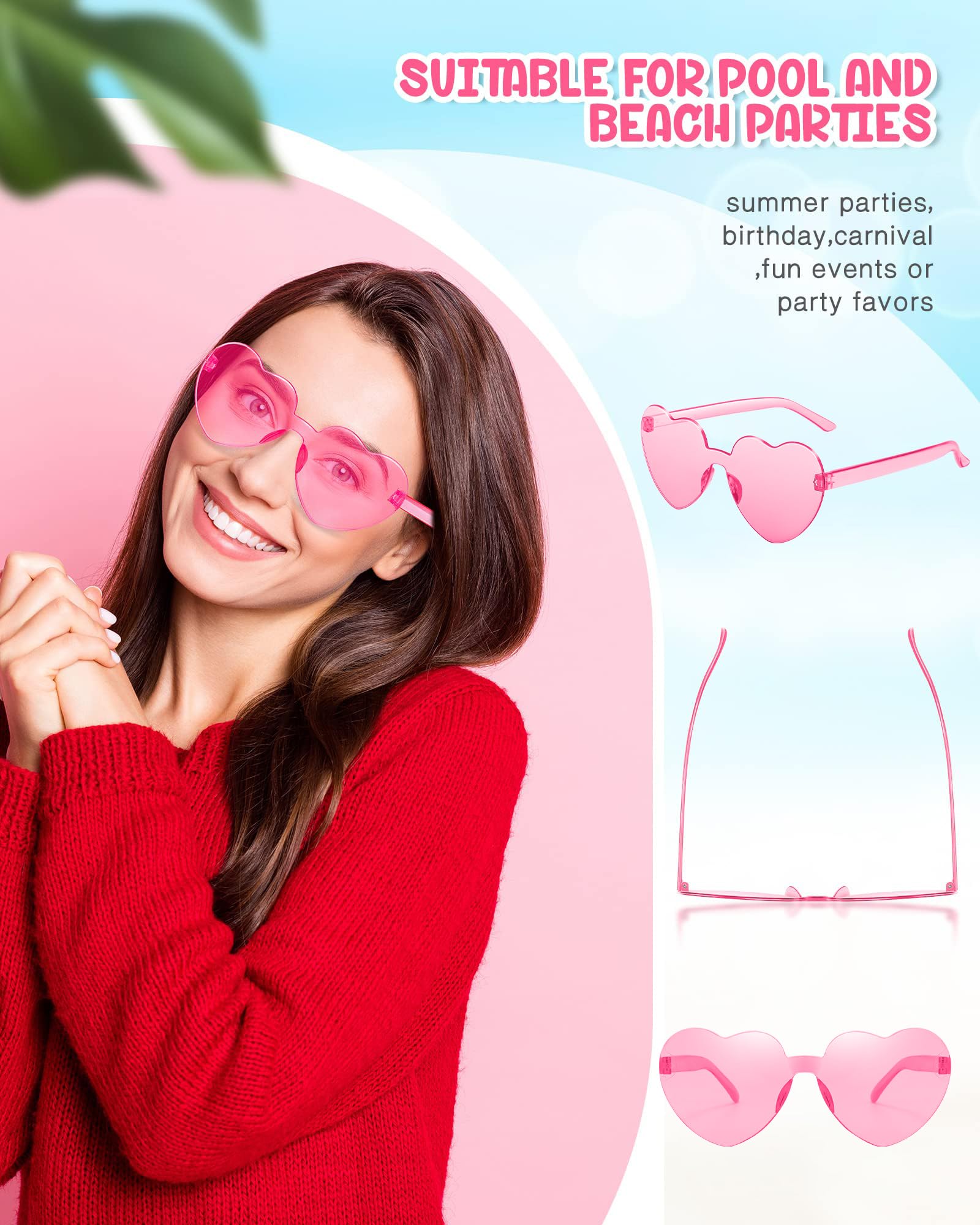 Chicpop Heart Sunglasses for Women Transparent Heart Shaped Sunglasses Bulk Fun Sunglasses for Party Favor