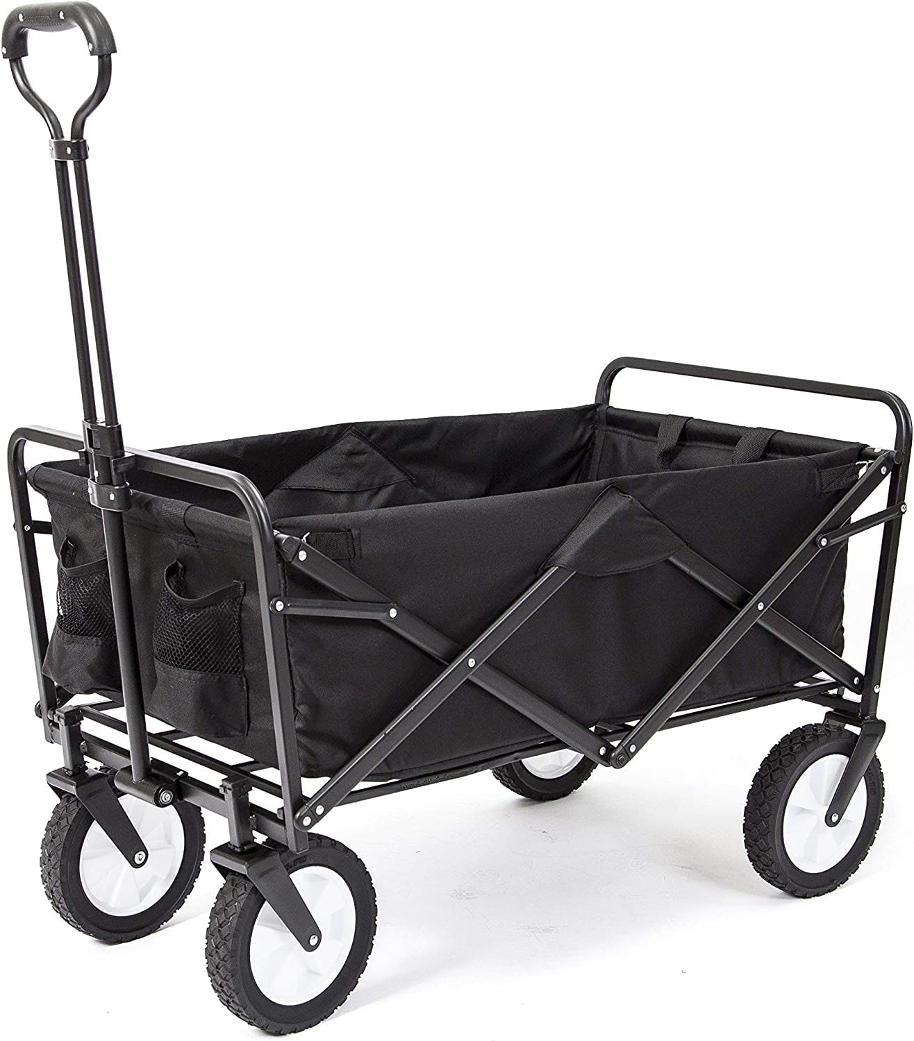 AM The America Store - Collapsible Foldable Wagon, Beach Cart Large Capacity, Heavy Duty Folding Wagon Portable, Collapsible Wagon for Sports, Shopping, Camping (Black)