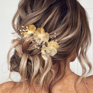 Catery Flower Bride Wedding Hair Vine Gold Floral Headband Pearl Bridal Headpiece Head Piece Hair Band Hair Accessories for Women and Girls