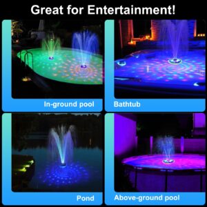 ChlorStar Floating Pool Fountain with Underwater Light Show,Pool Water Fountain Pump for Pond With Rechargeable Battery Powered,2 Modes Spray Pool Waterfall Fountain for Inground Above Ground Pool-1pc