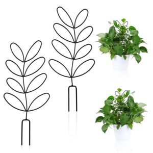 2pcs trellis for plants, small metal leaf shaped plant trellis indoor house plant trellises climbing plants mini trellis for potted plants houseplants decoration (black)