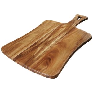 ystkc acacia wood cutting board with handle 14" x 8.5" inch, wooden serving tray, charcuterie paddle, cutting serving versatile board for meat, cheese, vegetables, bread, and charcuterie