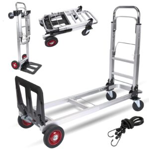 folding hand truck dolly heavy duty aluminum hand truck with wheels collapsible 2 in 1 convertible hand truck - 330 lbs load capacity, multi-position hand truck dolly cart with telescoping handle