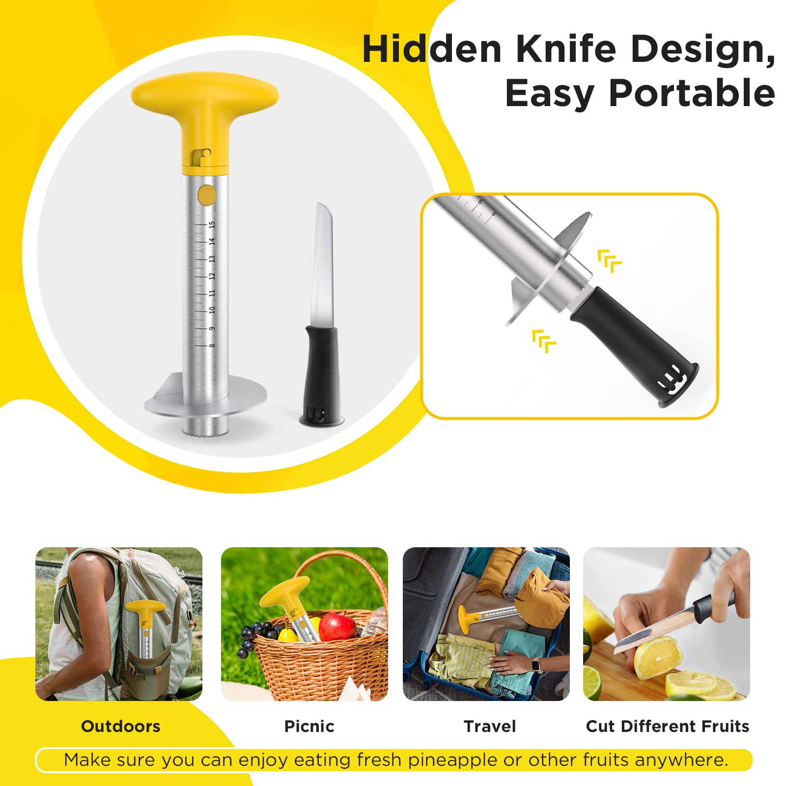 YYP Pineapple Cutter with Knife, [Upgraded, Electric & Manual] Durable Pineapple Corer with Electric Drill Accessory, Stainless Steel Fruit Peeler Knife Pineapple Slicer Core Remover Kitchen Tool