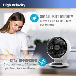 Lasko Whirlwind Orbital Motion Air Circulator Table Fan, 3 Speeds, Timer, Dark Mode, Remote Control for Small and Medium Sized Rooms, White, A12557