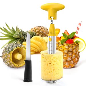 yyp pineapple cutter with knife, [upgraded, electric & manual] durable pineapple corer with electric drill accessory, stainless steel fruit peeler knife pineapple slicer core remover kitchen tool