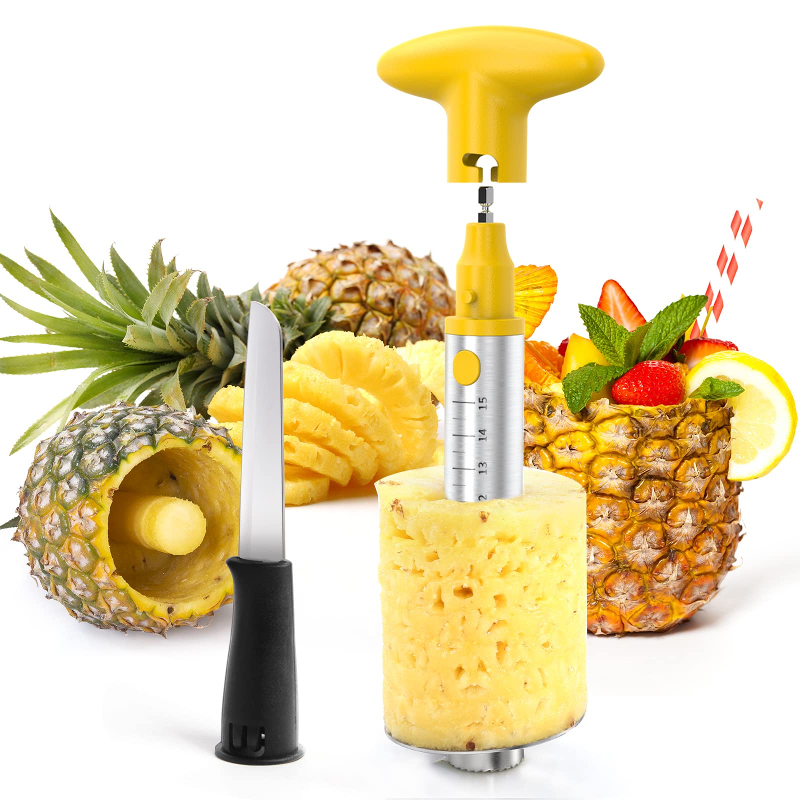 YYP Pineapple Cutter with Knife, [Upgraded, Electric & Manual] Durable Pineapple Corer with Electric Drill Accessory, Stainless Steel Fruit Peeler Knife Pineapple Slicer Core Remover Kitchen Tool