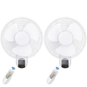 healsmart 16 inch wall mount fan with remote control, 3 oscillating modes, 3 speed, timer, 2 pack