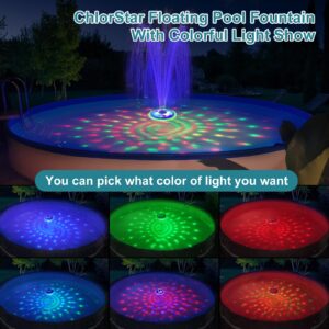 ChlorStar Floating Pool Fountain with Underwater Light Show,Pool Water Fountain Pump for Pond With Rechargeable Battery Powered,2 Modes Spray Pool Waterfall Fountain for Inground Above Ground Pool-1pc