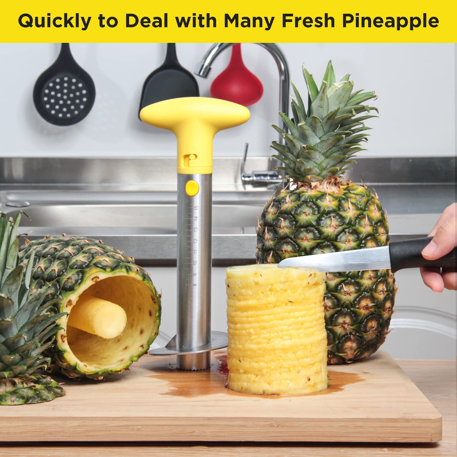 YYP Pineapple Cutter with Knife, [Upgraded, Electric & Manual] Durable Pineapple Corer with Electric Drill Accessory, Stainless Steel Fruit Peeler Knife Pineapple Slicer Core Remover Kitchen Tool