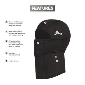 adidas Alphaskin Balaclava Ski Mask, Fleece-Lined face Cover for Exercise and Winter Sports, Black/Silver Reflective F23, one_Size