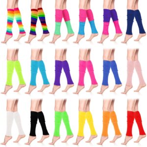 satinior women knit leg warmers 80s ribbed leg warmers eighty's neon leg warmers costume hot tall leg warmers for sports(mixed color, 18 pairs)