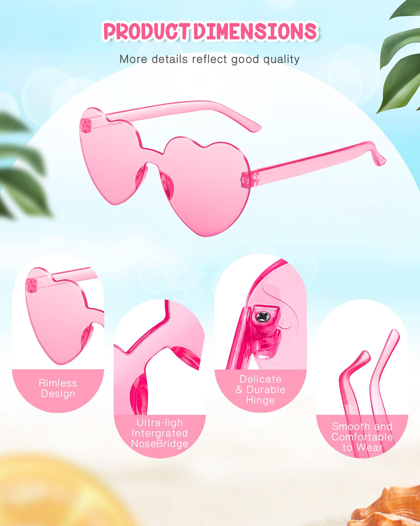 Chicpop 100 Pairs Heart Glasses Party Glasses Bulk Accessories Heart Shaped Sunglasses Eyewear Accessories for Women