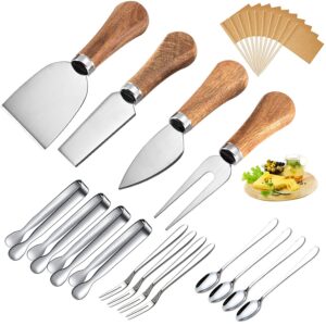 cheese knives set with wooden handle, mini steel stainless cheese knife set for charcuterie and cheese spread mini serving tongs spoons forks toothpick flags (option 1)