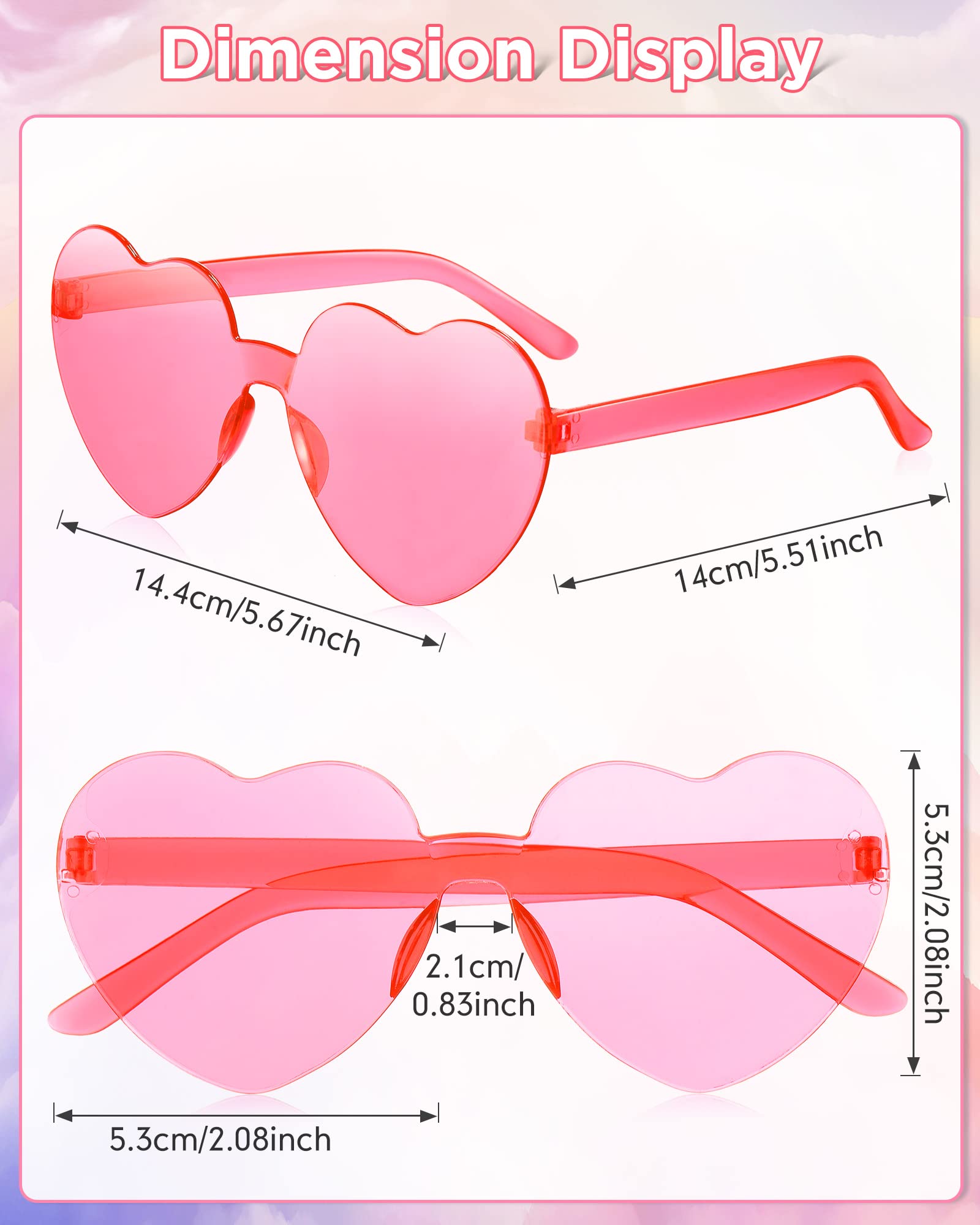 Yunsailing 30 Pcs Heart Shape Sunglasses Rimless Heart Glasses Bulk Colorful Glasses for Adults Trendy Glasses Women Eyewear (Bright Color)