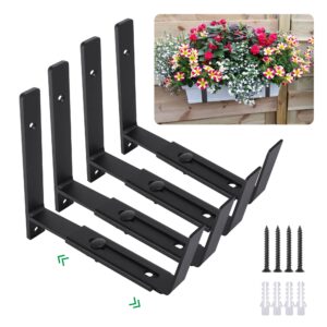 maotong adjustable window planter box brackets 4 pack, heavy duty wall mount flower box holder for planter box depth (front to back) 6 to 12 inches, black