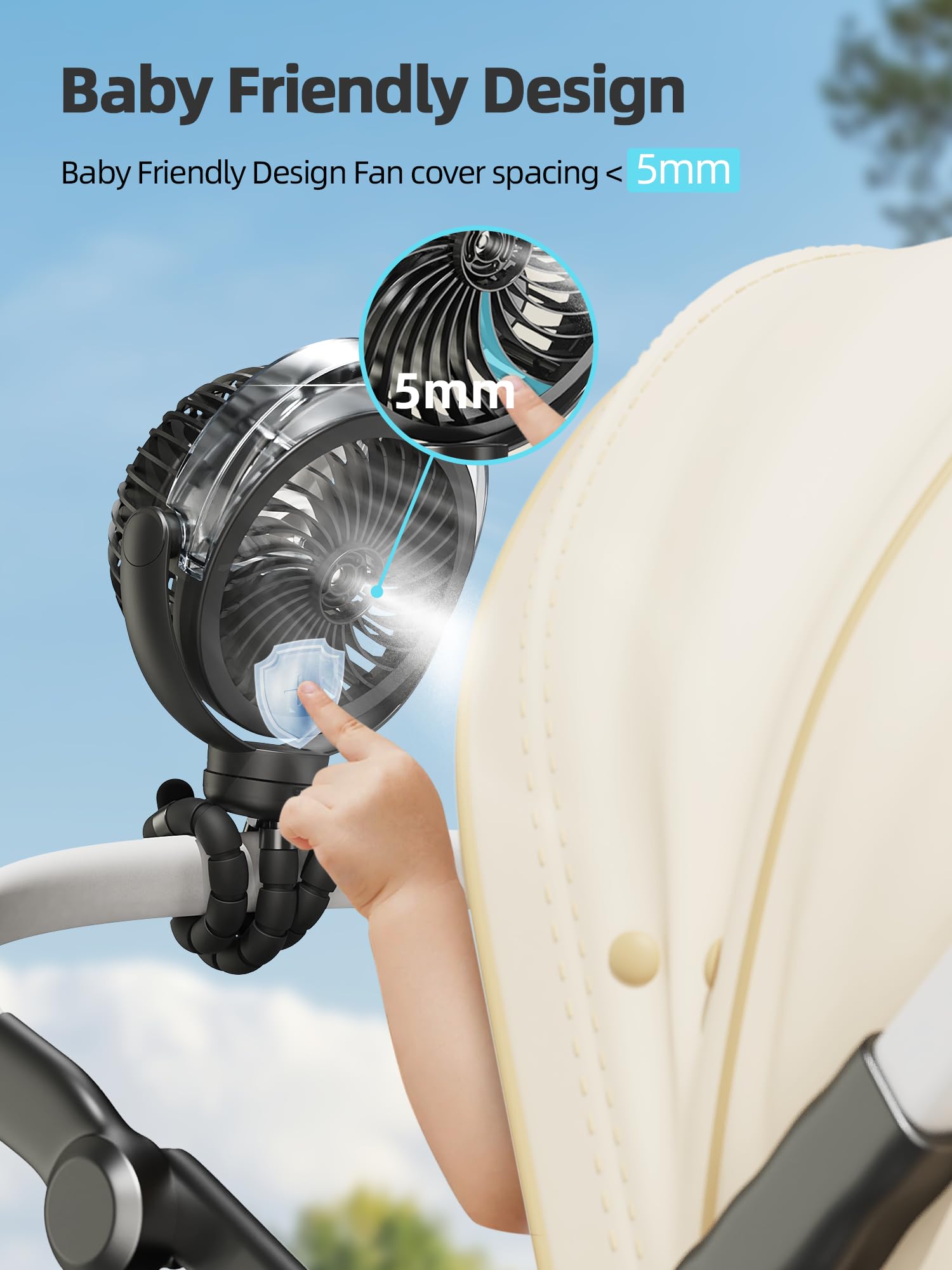 Misting Stroller Fan, 6000mAh Battery Operated Portable Fan with Light & 360° Pivoting, Personal Fan with Flexible Tripod for Baby, Office, Travel,Treadmill,Outdoors