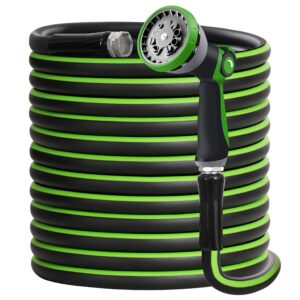 heavy duty garden hose 5/8" super flexible water hose with 10 function sprayer nozzle 3/4" solid fittings leakproof hose 450 burst psi watering pipe car wash (50ft, black+green)