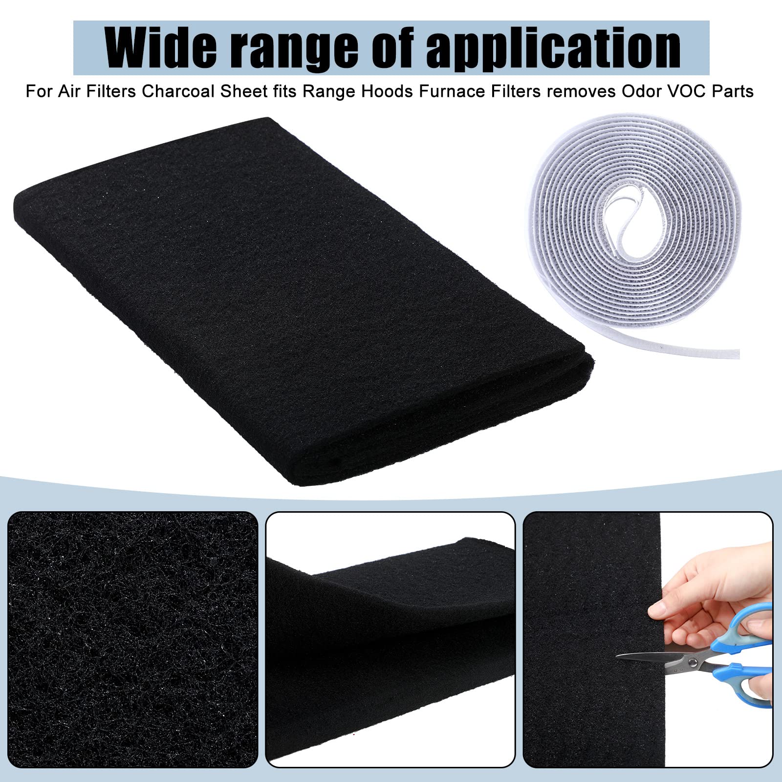 3 Pack Cut to Fit Carbon Pad Pre Filter Roll 16'' x 48'' with 3 Roll 126'' Tape for Air Purifiers Furnace Filters and Air Conditioner Filters Cut to Fit Carbon Pad Removing Odor VOC Carbon Felt