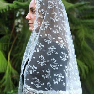 Mantveil Catholic Church Mantilla Veil Religious Christian Mass Veil Spanish Chapel Lace Veil for Women (White)