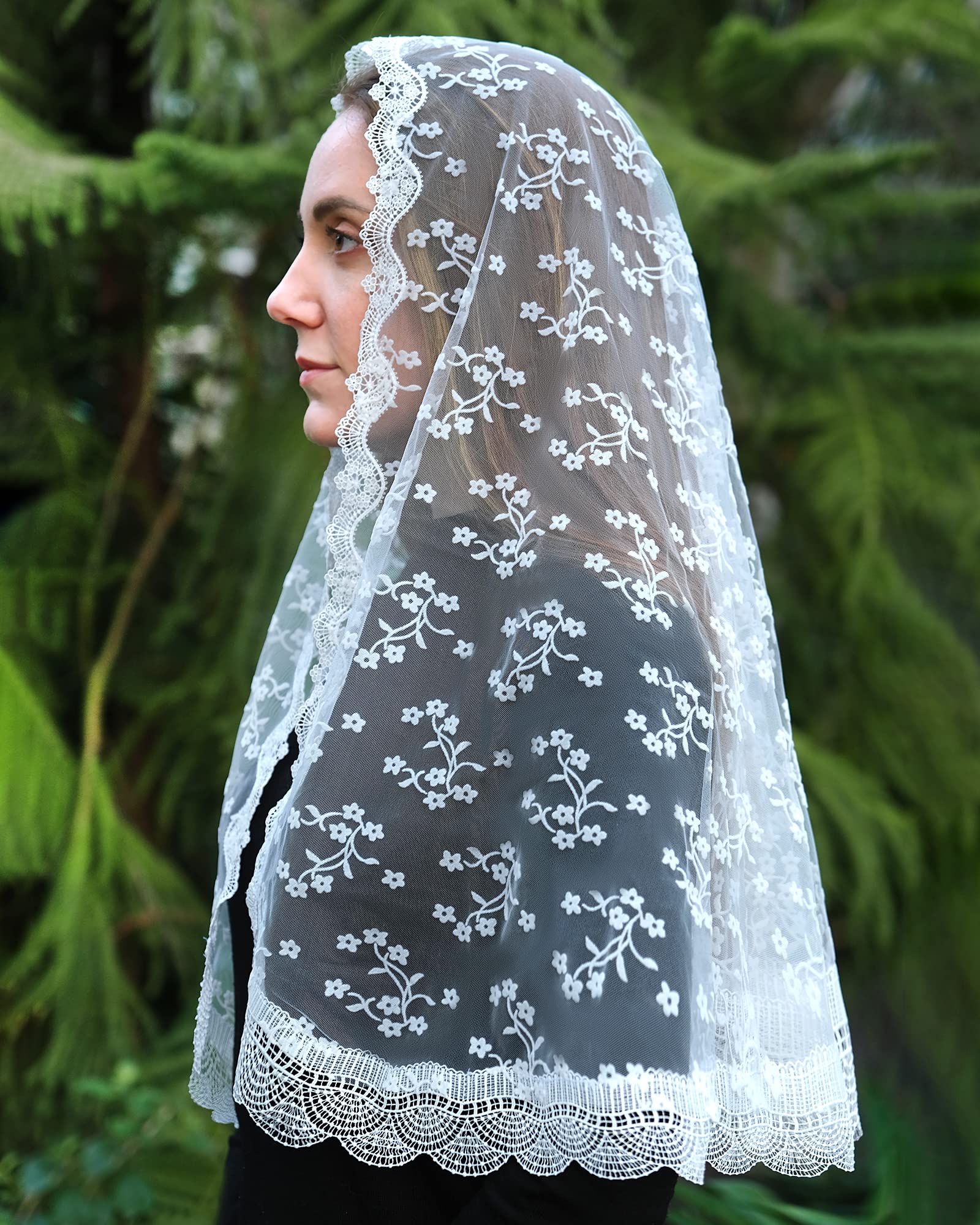 Mantveil Catholic Church Mantilla Veil Religious Christian Mass Veil Spanish Chapel Lace Veil for Women (White)