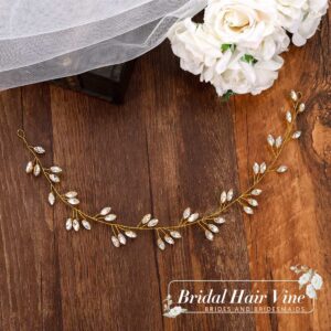 JAKAWIN Bride Rhinestone Wedding Hair Vine Crystal Hair Piece Bridal Headpiece Hair Accessories for Women and Girls HV190 (2 Gold)