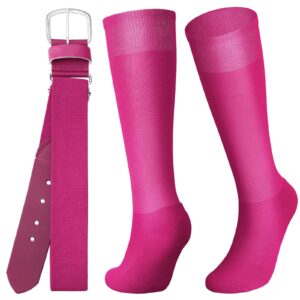 zhanmai baseball belt and socks combo adjustable softball socks and belt elastic waist belt for youth boys girls, and adult (hot pink, youth)