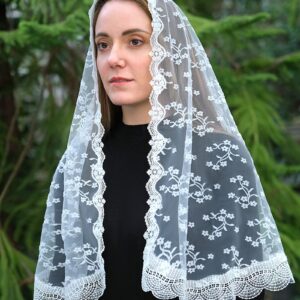 Mantveil Catholic Church Mantilla Veil Religious Christian Mass Veil Spanish Chapel Lace Veil for Women (White)