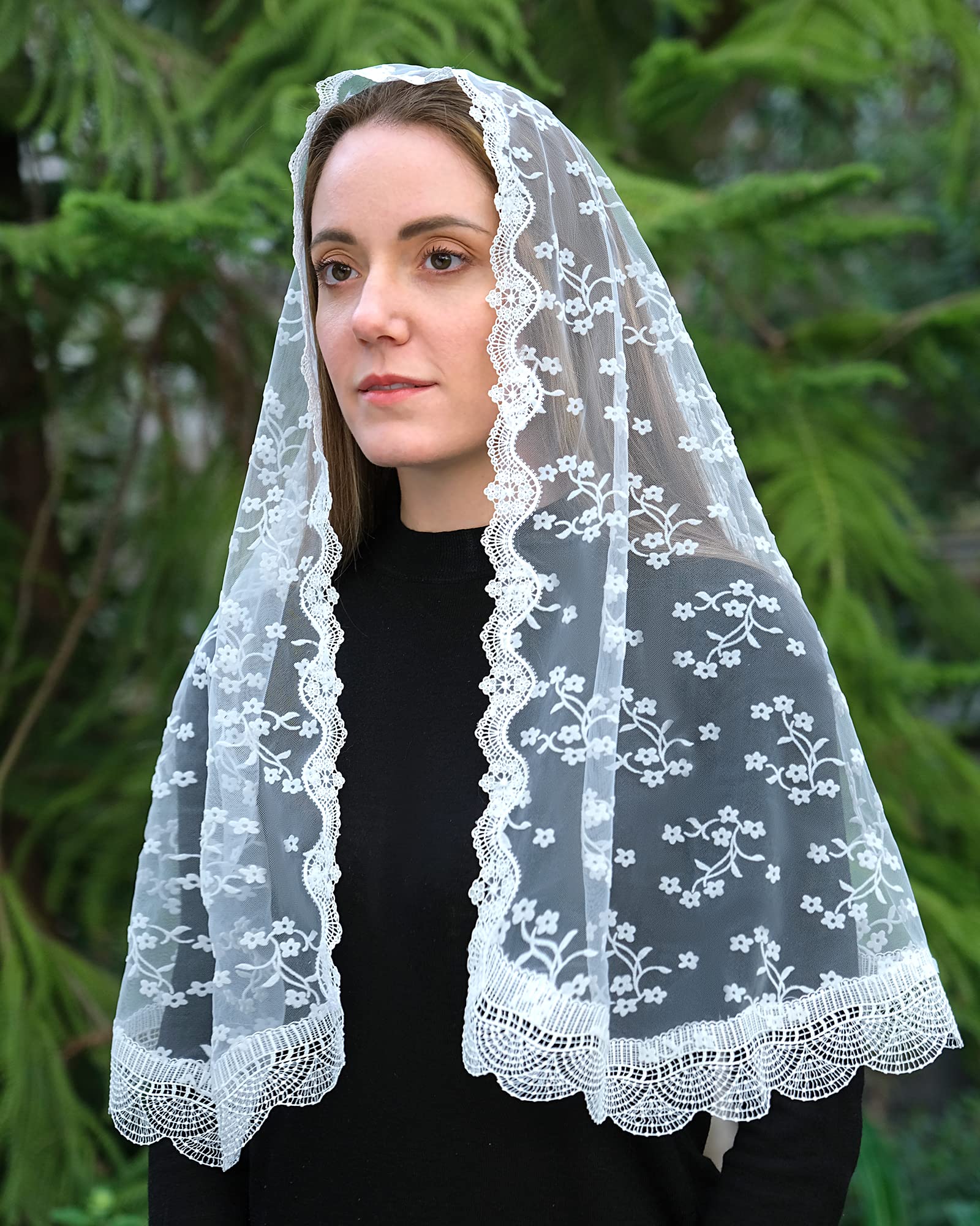 Mantveil Catholic Church Mantilla Veil Religious Christian Mass Veil Spanish Chapel Lace Veil for Women (White)