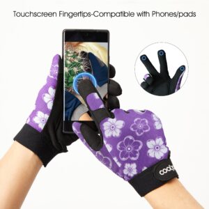 COOLJOB Small Gardening Gloves for Women, Thorn Proof Ladies Work Gloves for Rose Pruning, Cactus Handling, Blackberry Bush Planting, Puncture Resistant Anti-Slip Flexible, 1 Pair S Floral Purple