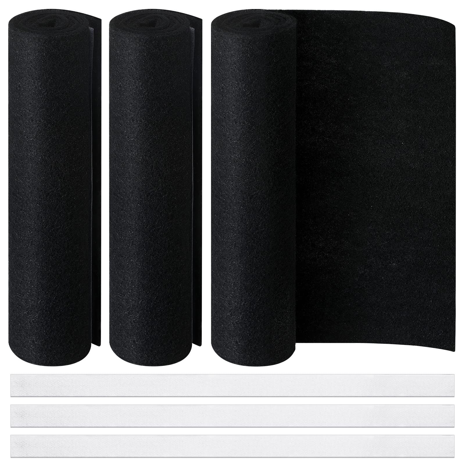 3 Pack Cut to Fit Carbon Pad Pre Filter Roll 16'' x 48'' with 3 Roll 126'' Tape for Air Purifiers Furnace Filters and Air Conditioner Filters Cut to Fit Carbon Pad Removing Odor VOC Carbon Felt