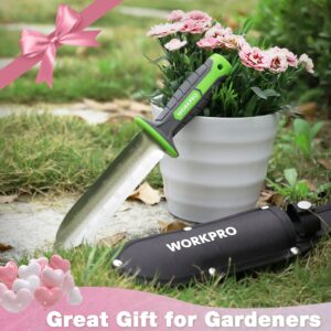 WORKPRO Hori Hori Garden Knife, 7" Stainless Steel Blade with Cutting Edge, Garden Tools with Oxford Sheath, Ergonomic TRP Handle with Hanging Hole for Weeding, Planting, Digging, Green