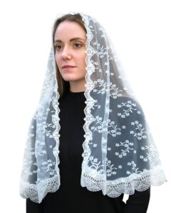 mantveil catholic church mantilla veil religious christian mass veil spanish chapel lace veil for women (white)