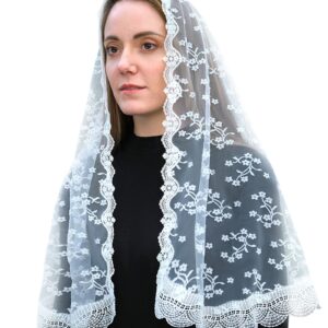 Mantveil Catholic Church Mantilla Veil Religious Christian Mass Veil Spanish Chapel Lace Veil for Women (White)