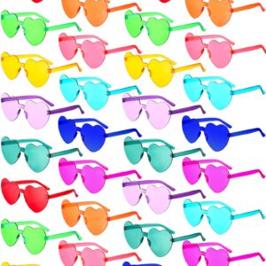 Yunsailing 30 Pcs Heart Shape Sunglasses Rimless Heart Glasses Bulk Colorful Glasses for Adults Trendy Glasses Women Eyewear (Bright Color)