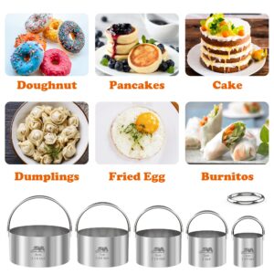 M JINGMEI 5 Pieces Circle Biscuit Cutter,Professional Stainless Steel Round Cookies Mold Tool with Handle for Baking GIFT Package