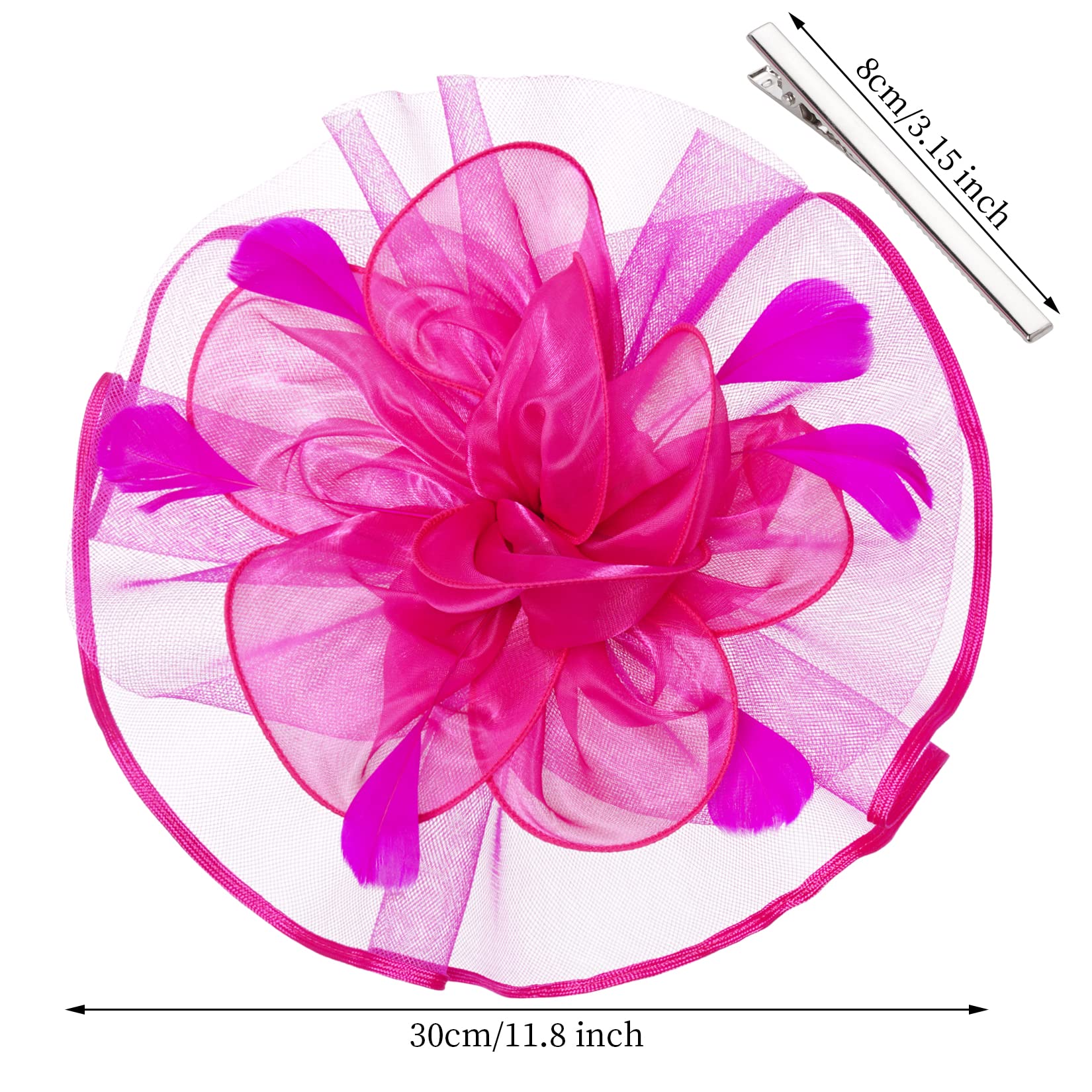 Fascinators Hat for Women Tea Party Fascinator 20s 50s Cocktail Church Wedding Headwear Large Ruffle Fascinator Hat (Fuchsia Red)