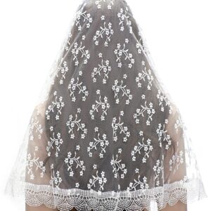 Mantveil Catholic Church Mantilla Veil Religious Christian Mass Veil Spanish Chapel Lace Veil for Women (White)