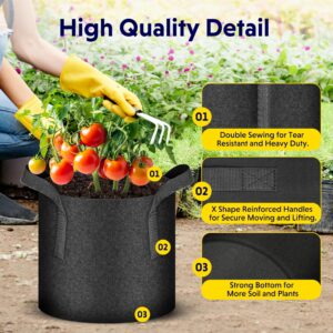 iPower 5-Pack 10 Gallon Plant Grow Bags Thickened Nonwoven Aeration Fabric Pots Heavy Duty Durable Container, Strap Handles for Garden, Black New