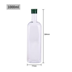 B SEPOR 6 Pack 1000ml Clear Quadra PET Empty Bottles 1 Quart Olive Oil Plastic Bottle with Caps (33.8 Fl Oz) - Long Neck Square Wine Bottles for Plant Watering Globe